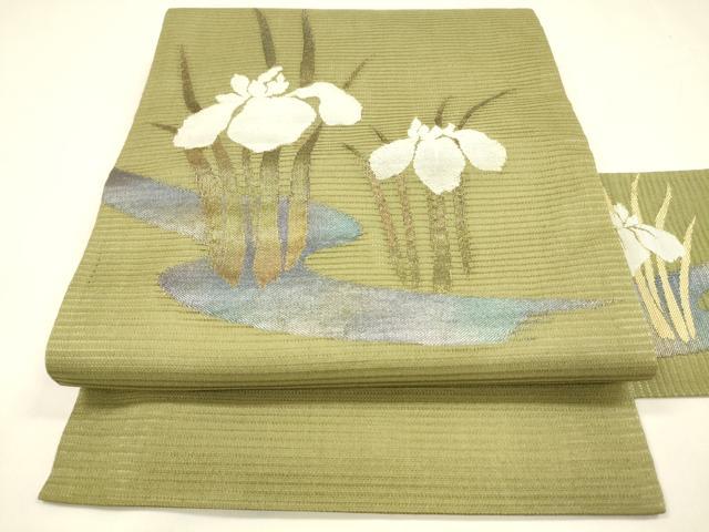 平和屋着物＊夏物　九寸名古屋帯　流水杜若　金銀糸　正絹　逸品　DABA0056cm