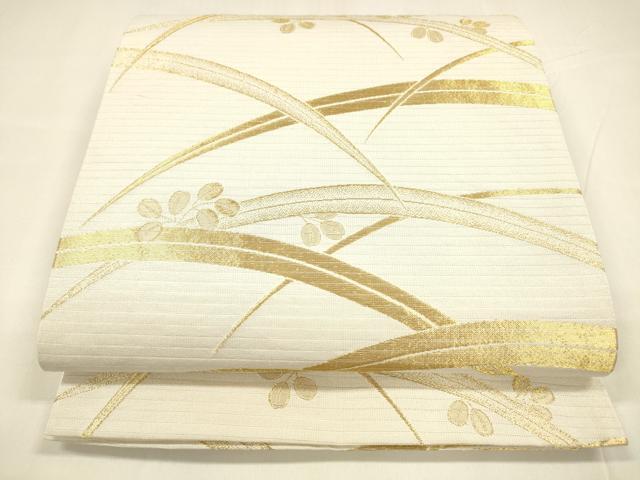 平和屋着物＊夏物　六通柄袋帯　草葉文　金糸　DABA0064cm