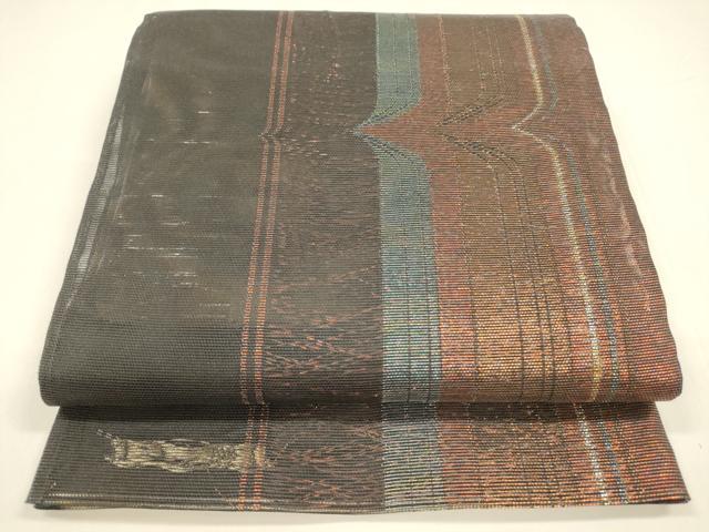 平和屋着物＊夏物　六通柄袋帯　カラー遊び　黒地　金糸　正絹　逸品　DABA0067cm