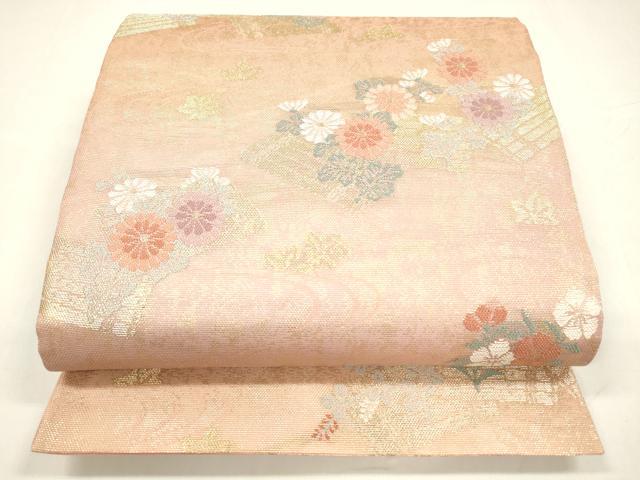 平和屋着物＊夏物　六通柄袋帯　流水筏草花文　金銀糸　引箔　正絹　逸品　DABA0072cm