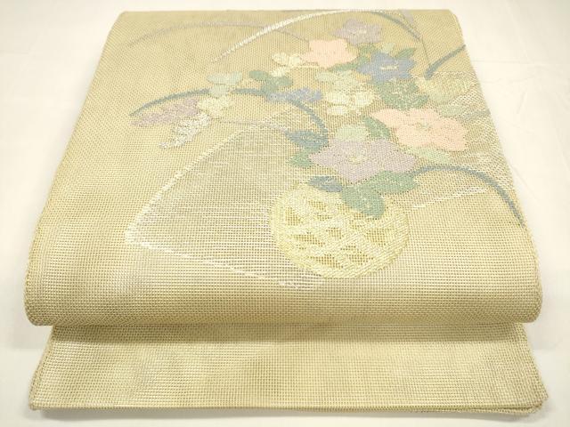 平和屋着物＊夏物　太鼓柄　本袋帯　草花文　金銀糸　正絹　逸品　DABA0075cm