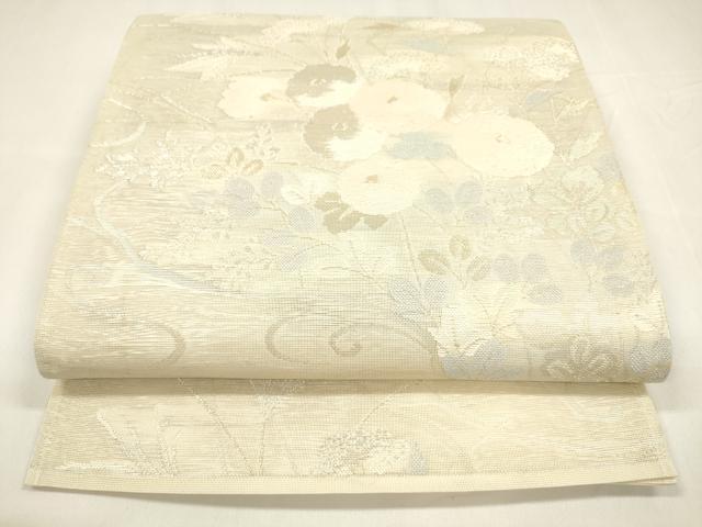 平和屋着物＊夏物　六通柄袋帯　流水草花文　金銀糸　正絹　逸品　DABA0077cm