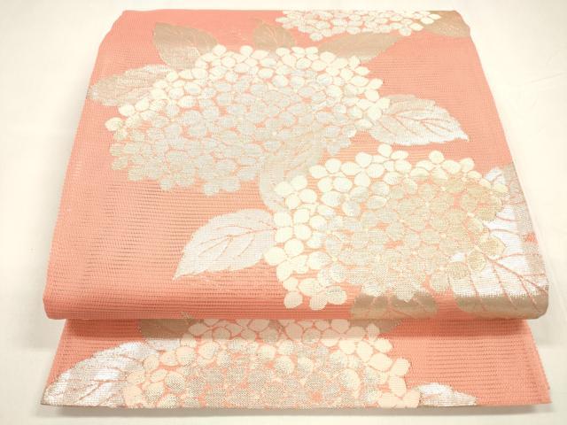 平和屋着物＊夏物　六通柄袋帯　紫陽花　金銀糸　正絹　逸品　DABA0078cm