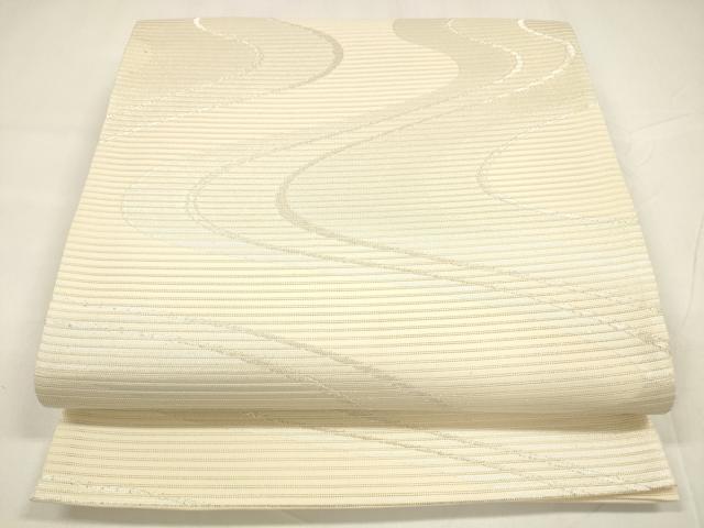 平和屋着物＊夏物　六通柄袋帯　流水文　銀糸　正絹　逸品　DABA0080cm