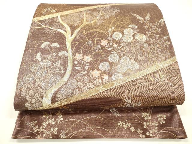 平和屋着物＊夏物　六通柄袋帯　草花文　金銀糸　正絹　逸品　DABA0083cm