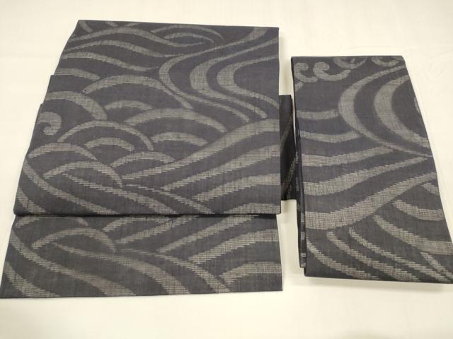 平和屋着物＊夏物　つけ帯　流水文　黒地　正絹　逸品　DABA0088cm