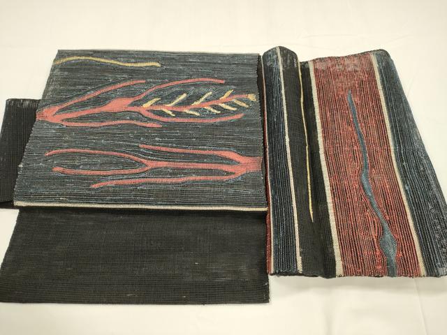 平和屋着物＊夏物　つけ帯　抽象文様　黒地　正絹　逸品　DABA0091cm