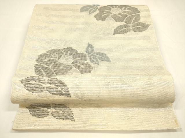 平和屋着物＊夏物　全通柄　本袋帯　草花文　銀糸　正絹　逸品　DABA0097cm