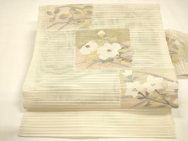 平和屋着物＊夏物　絽綴れ　つけ帯　草花文　金銀糸　正絹　逸品　DABA0106cm