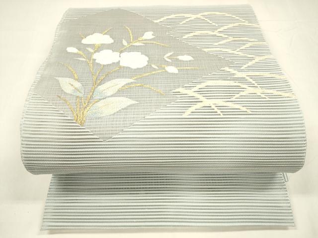 平和屋着物＊夏物　絽綴れ　八寸名古屋帯　草花文　金銀糸　正絹　逸品　DABA0113cm