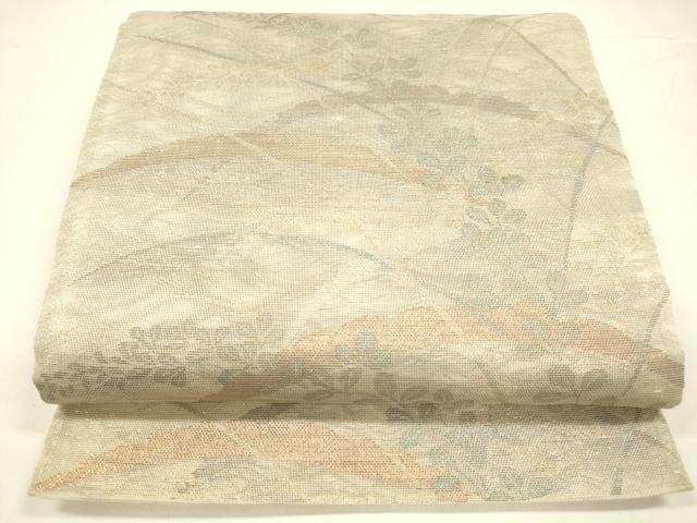 平和屋着物＊夏物　六通柄袋帯　草葉文　金銀糸　正絹　逸品　DABA0116cm