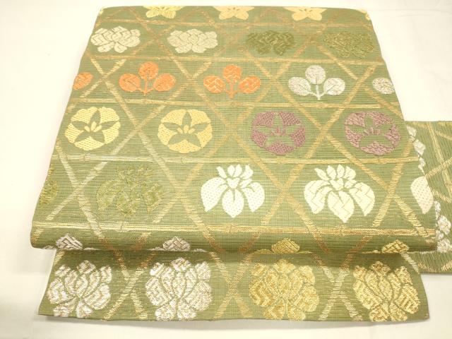 平和屋着物＊夏物　全通柄九寸名古屋帯　唐織　草花文　金糸　正絹　逸品　DABA0119cm