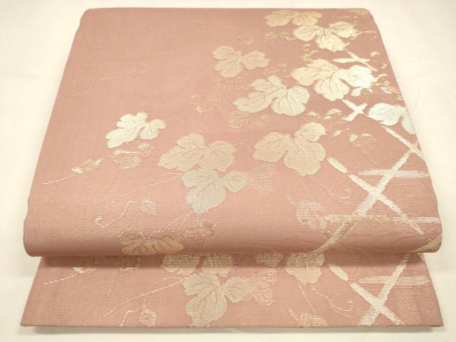 平和屋着物＊夏物　六通柄袋帯　流水蔦の葉文　金銀糸　正絹　逸品　DABA0120cm