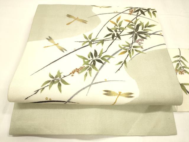 平和屋着物＊夏物　九寸名古屋帯　南天蜻蛉文　金銀彩　正絹　逸品　DABA0123cm