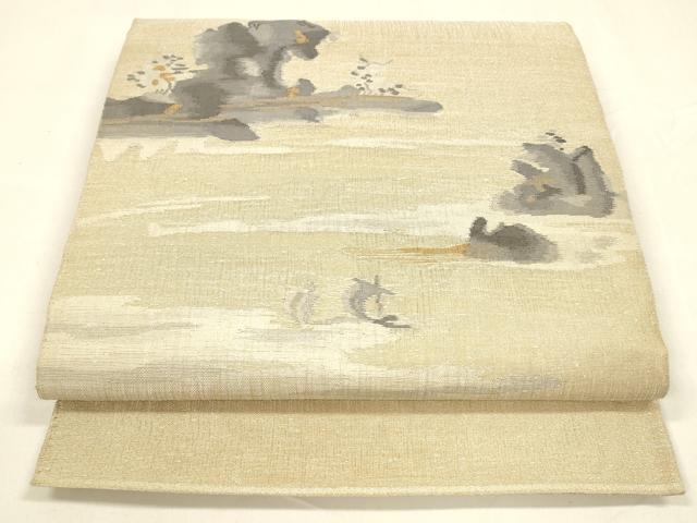 平和屋着物▽スリーシーズン　春夏秋　綴れ　太鼓柄袋帯　風景文　金銀糸　正絹　逸品　DABA0124cm