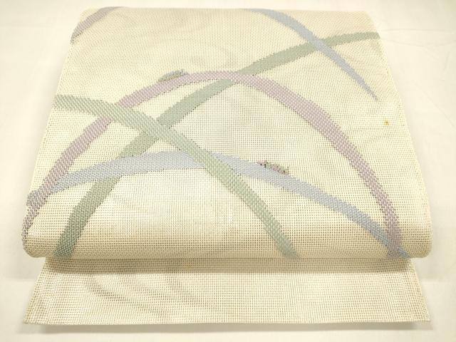 平和屋着物＊夏物　六通柄袋帯　流水夏虫草葉文　銀糸　正絹　逸品　DABA0133cm