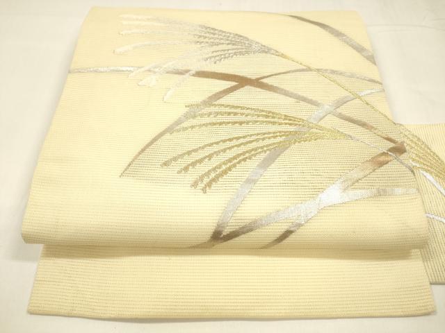 平和屋着物＊夏物　九寸名古屋帯　稲穂　金銀糸　正絹　逸品　DABA0134cm