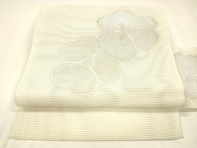 平和屋着物＊夏物　八寸名古屋帯　舞花文　銀糸　DABA0143cm