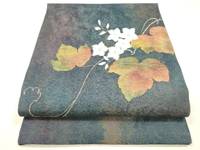 平和屋着物＊夏物　九寸開き名古屋帯　唐織　蔦の葉鼻紋　銀糸　正絹　逸品　DABA0151cm