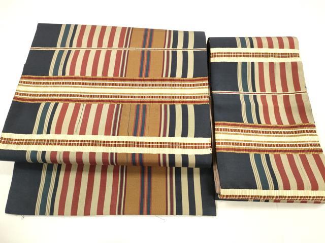 平和屋着物●本場筑前博多織　つけ帯　横段間道　正絹　逸品　DABA0165cm