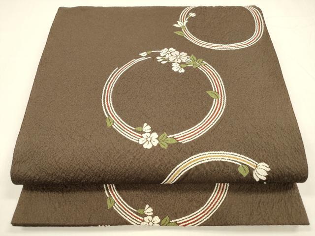 平和屋着物●西陣　六通柄袋帯　ふくれ織　草花丸文　証紙付き　正絹　逸品　DABA0171cm