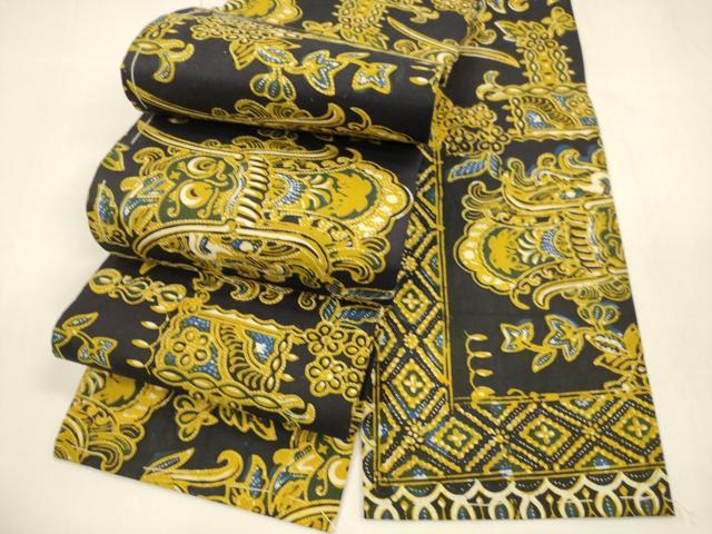 平和屋着物●半幅帯　龍更紗花文　バティック柄　黒地　綿　逸品　DABA0176cm