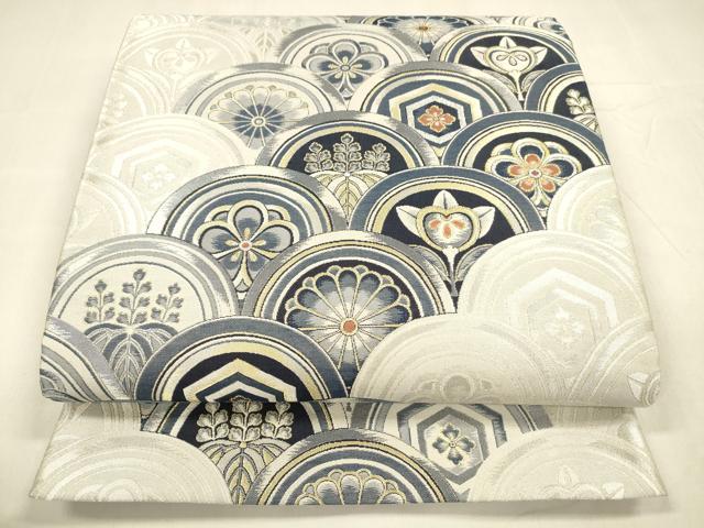 平和屋着物●六通柄袋帯　紹巴　灰汁発酵建本藍染　端祥文様　金銀糸　正絹　逸品　DABA0192cm