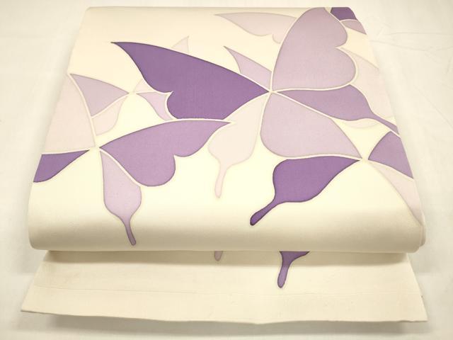 平和屋着物●塩瀬　太鼓柄袋帯　舞蝶文　正絹　逸品　DABA0195cm