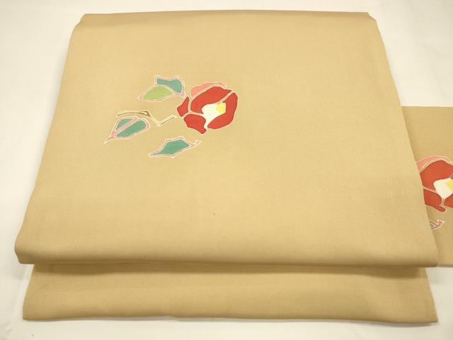 平和屋着物●塩瀬　九寸名古屋帯　枝椿　正絹　逸品　DABA0200cm