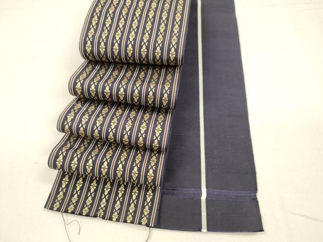 平和屋着物●男性　本場筑前博多織　両面　角帯　献上　間道　正絹　逸品　DABA0205cm
