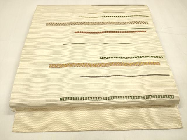 平和屋着物●本場筑前博多織　八寸名古屋帯　横段文　正絹　逸品　DABA0215cm