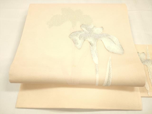 平和屋着物＊夏物　九寸名古屋帯　杜若　銀糸　正絹　逸品　DABA0238cm