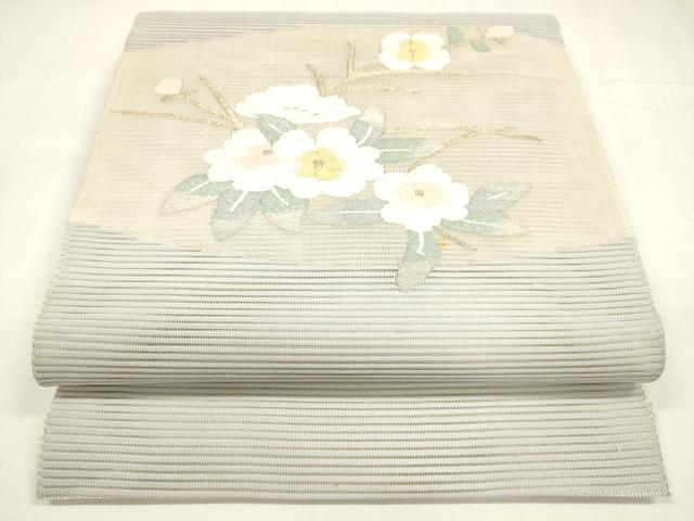 平和屋着物＊夏物　絽綴れ　八寸名古屋帯　枝花文　金糸　正絹　逸品　DABA0245cm