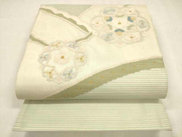 平和屋着物＊夏物　絽綴れ　太鼓柄袋帯　舞花文　金銀糸　正絹　逸品　DABA0344cm