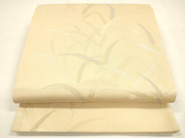 平和屋着物＊夏物　六通柄袋帯　　草葉文　金糸　正絹　逸品　DABA0345cm