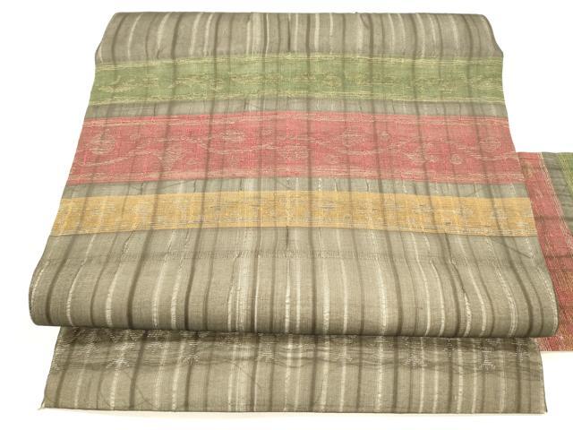 平和屋着物＊夏物　九寸名古屋帯　横段抽象文　金銀糸　正絹　逸品　DABA0350cm