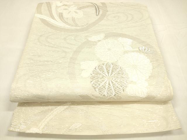 平和屋着物＊夏物　六通柄袋帯　唐織　流水草花文　銀糸　正絹　逸品　DABA0353cm