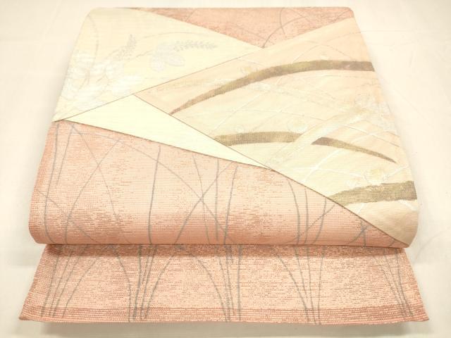 平和屋着物＊夏物　六通柄袋帯　切嵌　露草文　金銀彩　正絹　逸品　DABA0370cm