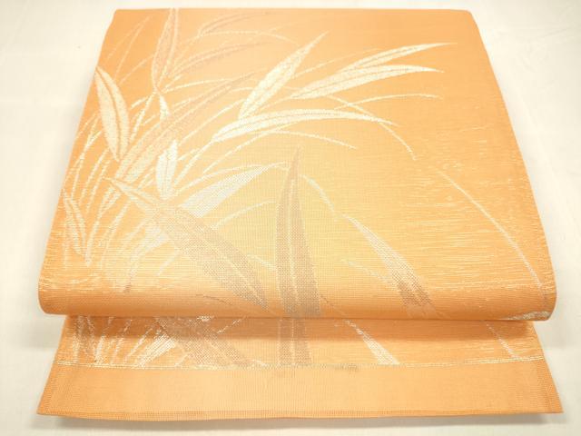平和屋着物＊夏物　六通柄袋帯　草葉文　銀糸　正絹　逸品　DABA0371cm