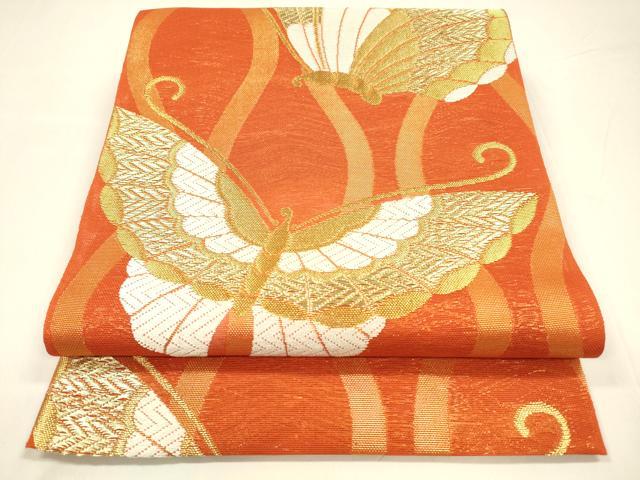 平和屋着物＊夏物　六通柄　本袋帯　唐織　舞蝶文　金糸　正絹　逸品　DABA0376cm