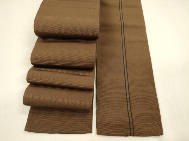 平和屋着物●男性　本場筑前博多織　角帯　横段文　焦茶色　正絹　逸品　DABA0389cm