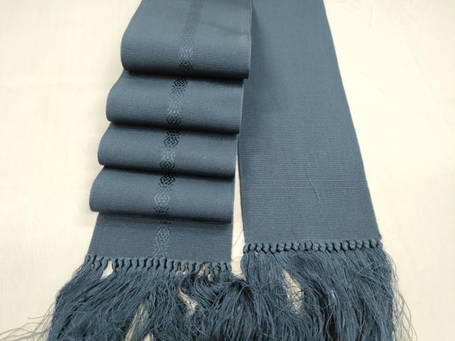 平和屋着物●男性　本場筑前博多織　角帯　献上　青藍色　正絹　逸品　DABA0394cm