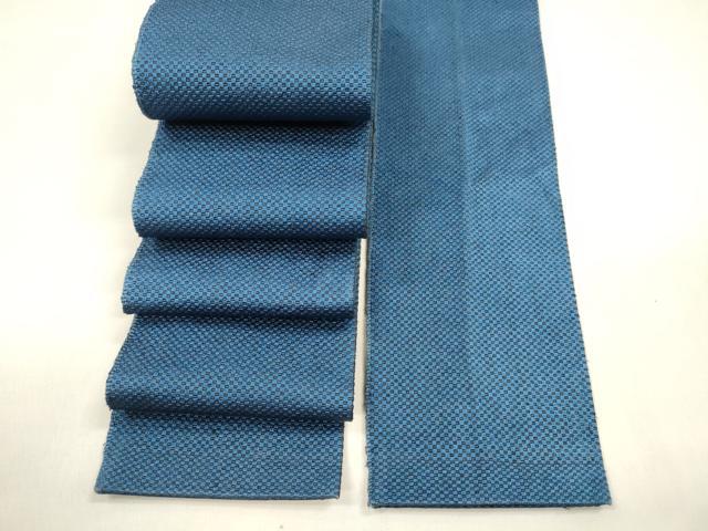 平和屋着物●男性　本場筑前博多織　角帯　深縹色　正絹　逸品　DABA0412cm