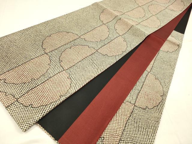 平和屋着物●両面　六通柄袋帯　唐織　鹿の子雪輪文　間道　正絹　逸品　DABA0427cm
