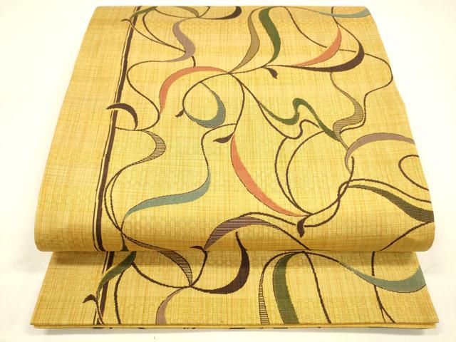 平和屋着物●六通柄袋帯　陶漆　抽象文様　正絹　逸品　DABA0429cm