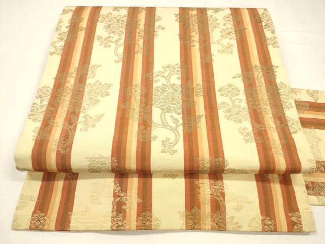 平和屋着物●九寸名古屋帯　草花間道　正絹　逸品　DABA0449cm