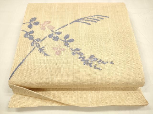 平和屋着物＊夏物　八寸名古屋帯　草葉文　麻　逸品　DABA0458cm