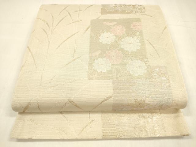 平和屋着物＊夏物　六通柄袋帯　草花文　金糸　正絹　逸品　DABA0464cm