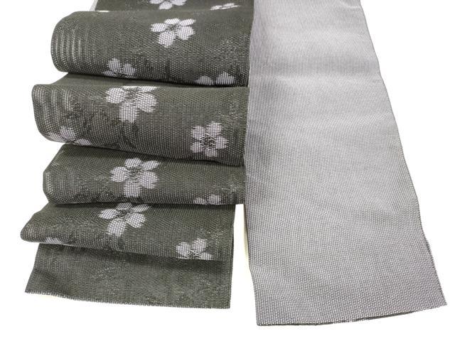 平和屋着物＊夏物　半幅帯　枝桜　黒地　DABA0468cm