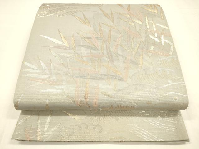 平和屋着物＊夏物　六通柄袋帯　流水草葉文　金銀糸　正絹　逸品　DABA0478cm